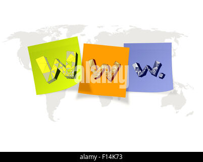 hand drawn WWW. on sticky notes and world map background as internet ...