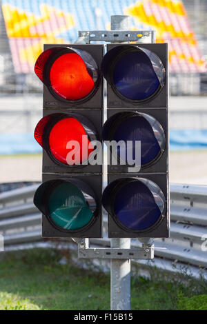 Green Start Lights in Racing Circuit Stock Photo - Alamy