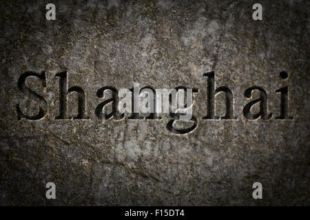 Engraving spelling the city Shanghai on textured old surface Stock ...