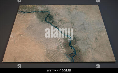 Map of Mosul, Iraq, satellite view, map in 3d. Black and white Stock ...