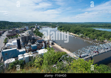 aerial view of red wing minnesota mississippi river industry and marina from atop barn bluff ...