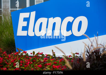 A logo sign outside of the headquarters of Elanco Animal Health, in ...