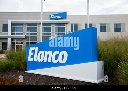 A logo sign outside of the headquarters of Elanco Animal Health, in ...