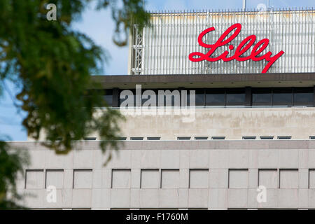 A logo sign outside of the headquarters of Eli Lilly and Company, in ...
