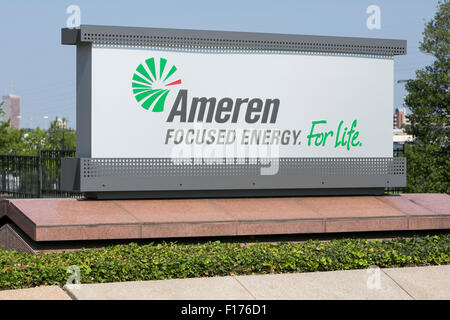 A logo sign outside of the headquarters of the Ameren Corporation, in ...