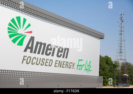 A logo sign outside of the headquarters of the Ameren Corporation, in ...