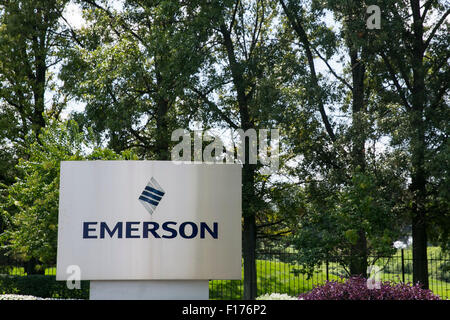 A logo sign outside of the headquarters of Emerson Electric, in ...