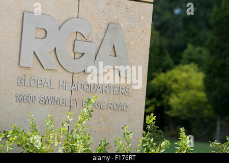 A logo sign outside of the headquarters of Reinsurance Group of America ...
