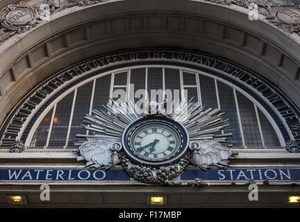 Station clock at Waterloo Station, London, a famous meeting point on ...
