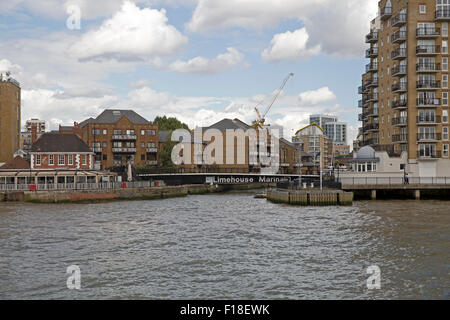 Riverside apartments and office buildings as seen from the River Thames ...
