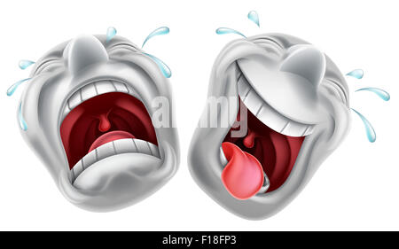 Theatre comedy and tragedy masks faces one laughing and one crying ...