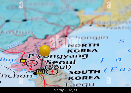 Seoul pinned on a map of South Korea Stock Photo - Alamy