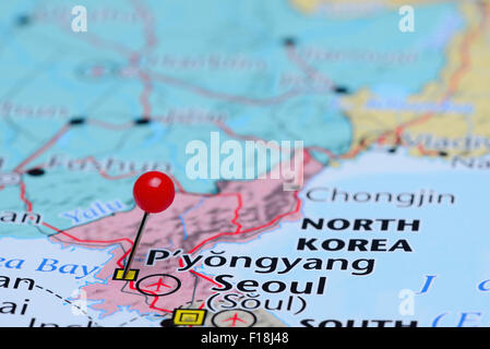 Pyongyang pinned on a map of Asia Stock Photo - Alamy