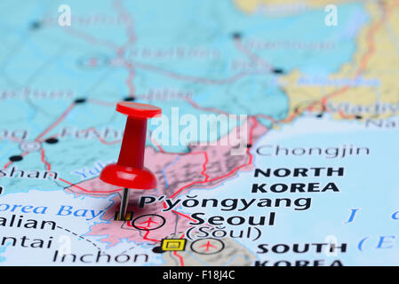 Pyongyang pinned on a map of Asia Stock Photo - Alamy