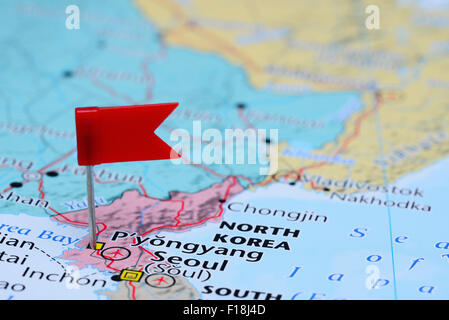 Pyongyang pinned on a map of Asia Stock Photo - Alamy