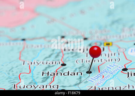 Handan pinned on a map of China Stock Photo - Alamy