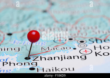 Zhanjiang pinned on a map of China Stock Photo - Alamy