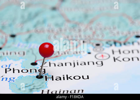 Haikou pinned on a map of China Stock Photo - Alamy