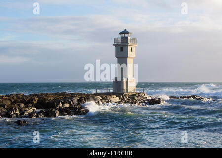 White lighthouse at the port of Akranes, Iceland Stock Photo - Alamy