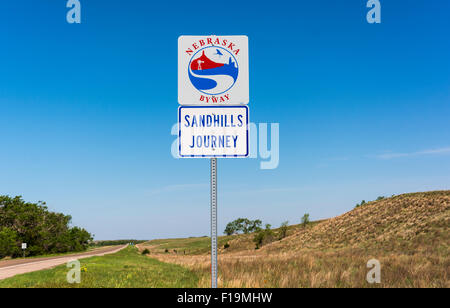Nebraska, Sandhills Journey Hwy 2 Scenic Byway, road sign Stock Photo ...
