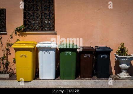 recycling bins in rural italy green for glass, silver general waste ...