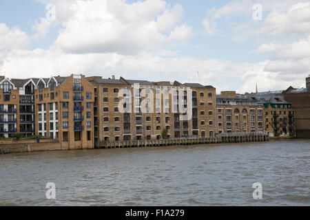 Riverside apartments and office buildings as seen from the River Thames ...