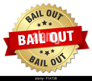 bail out 3d gold badge with blue ribbon Stock Photo - Alamy