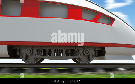 Modern train moving on rail-tracks, top view Stock Photo - Alamy