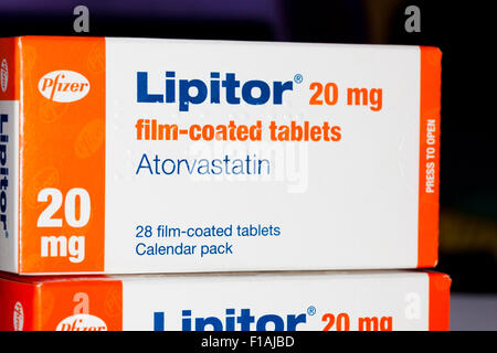 Box of Lipitor® Atorvastatin tablets. Used to reduce levels of LDL or ...