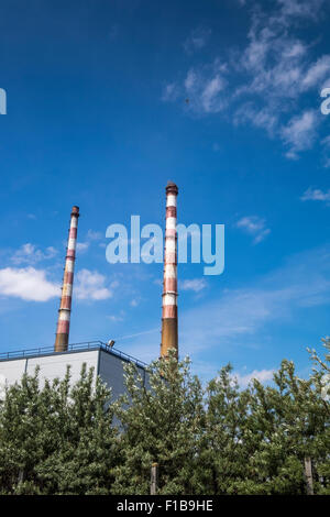 The landmark twin chimneys of Poolbeg Power Station in Dublin Port ...