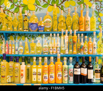 Bottles of limoncello outside of a shop in Sorrento Italy Stock Photo ...