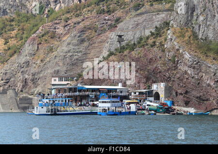 Vau i Dejes dam and Komani-Fierza passenger ferry terminal, Lake Komani ...