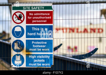 PPE safety signs at a construction workers compound at Yatton rail ...