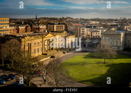 aerial view of York Castle Museum and Clifford's Tower, York, England ...