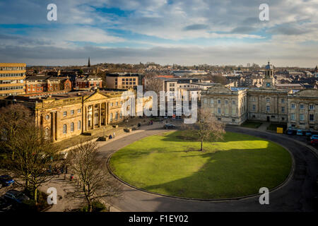 aerial view of York Castle Museum and Clifford's Tower, York, England ...