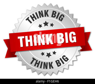 think big 3d silver badge with blue ribbon Stock Photo - Alamy