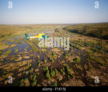 An aerial view of the Sabie River in the Kruger National Park showing ...