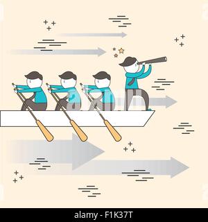 Businessmen in boat rowing competition with leaders using different ...