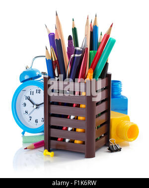 holder basket and office supplies isolated on white background Stock ...