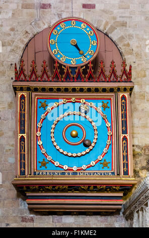 An astronomical clock in Exeter Cathedral with intricate details Stock ...