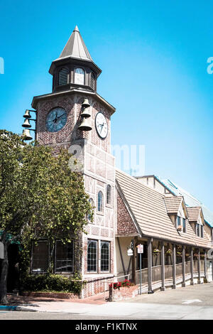 Solvang historic clock tower with bells, which are rung during the ...