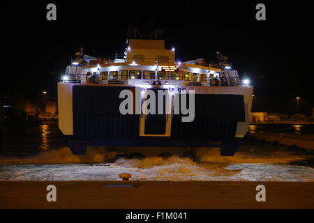 Piraeus, Greece. 03rd Sep, 2015. A boy disembarks the Tera Jet ferry ...