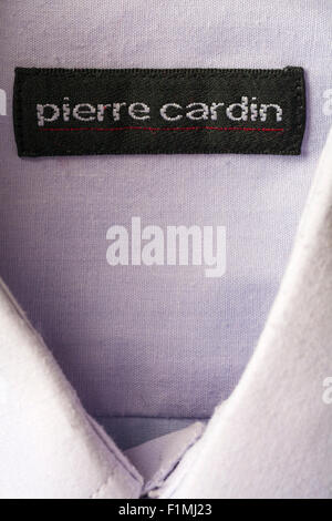 Pierre Cardin label in mans blue and white checked shirt Stock Photo ...