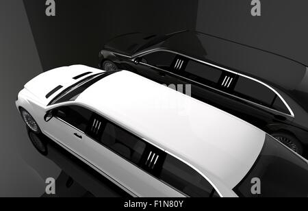 Black Limos Top View Illustration 3D. Isolated Top View Limousine Stock ...