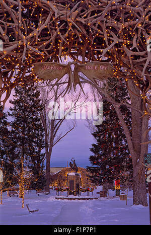 Christmas Decorations at Elk Antler Arch, Town Square, Jackson Hole ...
