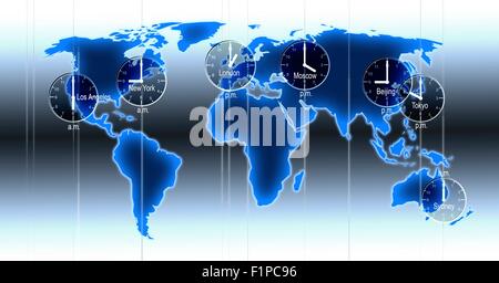 World time zone clocks with a Tokyo New York London and Moscow clock ...