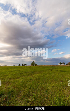 Sunset over a green field Stock Photo - Alamy