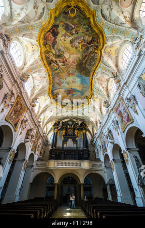 Interior of the romanesque St. Emmeram's Basilica (abbey) now known as ...