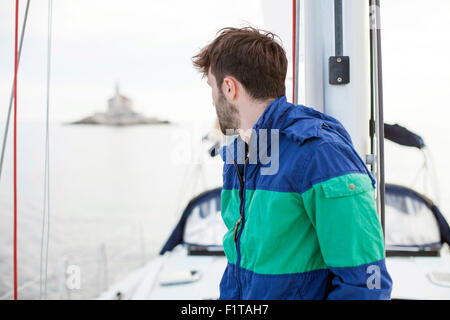 Man overlooking sea from sailboat, Adriatic Sea Stock Photo - Alamy
