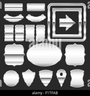 Steel metal tag plate icons set cartoon vector. Iron panel. Label kit ...